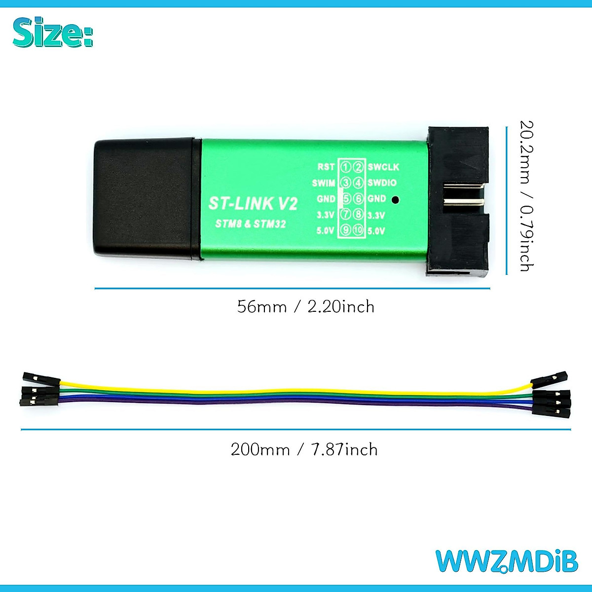 WWZMDiB ST-Link V2 Emulator Downloader Programmer Support STM32 SWD and STM8 Swim (Random Color) (1Pcs(Random Color))