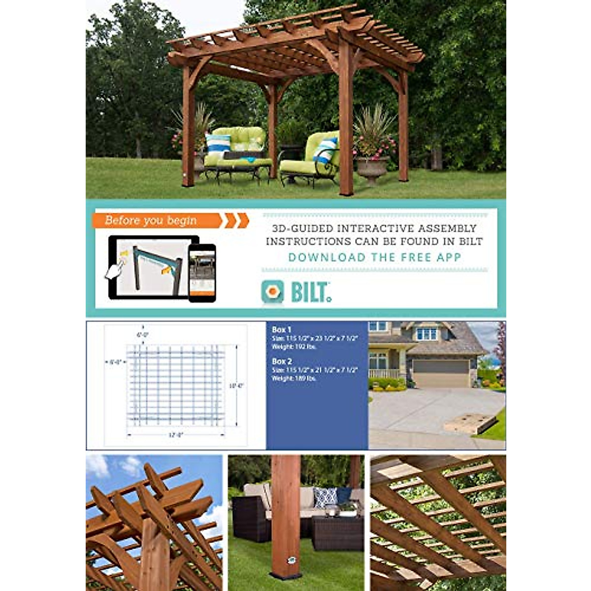Backyard Discovery 12' by 10' Cedar Wood Pergola, Wind Secure, Strong, Quality Made, Rot Resistant, Concrete Anchors, Spacious for Outdoor Patio, Deck