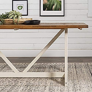 Walker Edison Modern Farmhouse Dining Table Wood Small Dining Room Table Sets Dining Chairs. 72 Inch. White and Rustic Oak