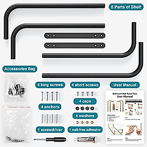 OFFSIR Towel Rack Wall Mounted, Bathroom Towel Storage, Stainless Steel Towel Racks for Bathroom, Bath Towel Holder Organizer for Folded Large Towel Washcloths, Easy to Install, Black