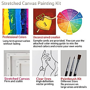 2 Pack Paint and Sip Canvas Painting Kit Pre Drawn Canvas for Painting for adults Stretched Canvas Couples Games Date Night Lock Key Paint Party Supplies Favor (8x10)