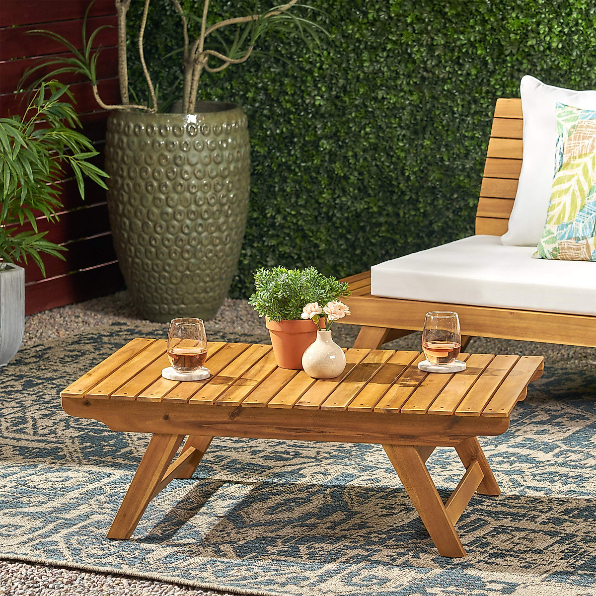GDFStudio Outdoor Wooden Coffee Table, Teak Finish