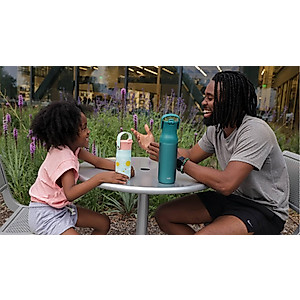 Zak Designs Harmony Kid Water Bottle for Travel or At Home, 14oz Recycled Stainless Steel is Leak-Proof When Closed and Vacuum Insulated (Happy Day)