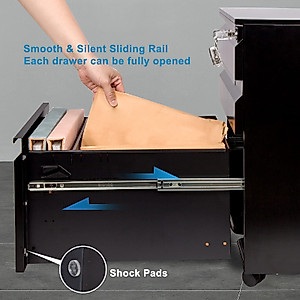 3 Drawers Filing Cabinet Office Drawers with Keys 19.69 D x 15.35" W x 23.62" H, Fully Assembled,Heavy Duty Filing Cabinet Vertical File Under Desk for Legal/Letter/A4 File, (Black)