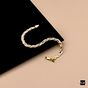 Amberta Women's 925 Sterling Silver Braided Herringbone Chain Bracelet (Length 7.5 inch): Multicoloured