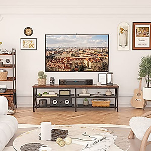 Furologee TV Stand for 65 70 inch TV, Long 63" TV Media Console Table, Industrial Entertainment Center with 3-Tier Storage Shelves for Living Room, Bedroom, Rustic Brown