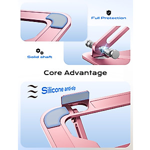 JCZT Adjustable Laptop Stand for Desk, Portable Laptop Riser, Aluminum Laptop Stand Foldable, Ergonomic Computer Notebook Stand Holder for MacBook Air Pro, Dell, HP 10-16'', Rose Pink