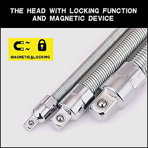 HORUSDY 3-Piece Flexible Socket Extension Bar Set 1/2" 1/4" 3/8" Shaft Drive 10" 8" 6"