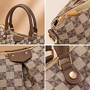 LBiayion Ladies Shoulder Handle Bags with Zipper, Large Tote Bags for Women Retro Classic lattice Shoulder Bags, Big Capacity PU Leather Handbag