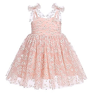 Baby Girls Sequin Polka Dot Tutu Dress Summer Sleeveless Backless Princess Birthday Party Dresses Toddler Little Girl First Communion Pageant Flower Bow Sundress Clothes Pink - Daisy 6-12 Months