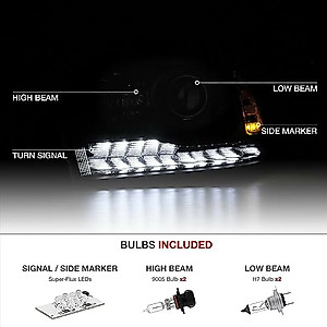 HH Building 2pcs Headlight Projector Front Left Right Driver Passenger Side Clear Lens Black Housing Drl HD-JH-DR13-LED-BK CH2502244 68324941AB