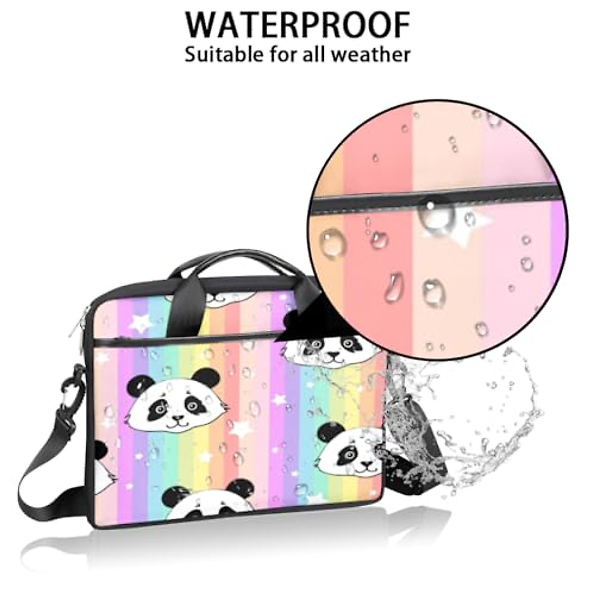 Cute Panda Rainbow Laptop Computer Bag Waterproof Shoulder Messenger Bag 13-15 inch Durable Laptop Tote Bag with Shoulder Strap Handle Lightweight Crossbody Briefcase