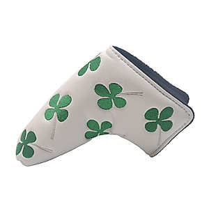 HIFROM Golf Blade Putter Head Cover headcover Shamrock Embroidered Clover Compatible with All Brands White Color
