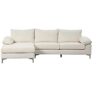 Casa Andrea Milano Modern Large BOUCLÉ L-Shape Sectional Sofa, Luxury Couch with Extra Wide Chaise Lounge, Couch for Living Room Apartment Lounge, Cream Boucle