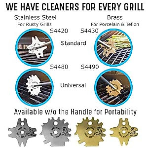 The Sage Owl Grill Scraper Cleaning Tool with Long Handle - for Hot Grates. Brass 5 in 1 Grill Cleaner with a 17" Long Handle, Works with Most Any Design, Brand and Style of Grill