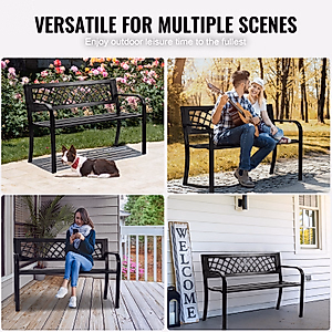 VEVOR Outdoor Bench, 480 lbs Load Capacity Bench, 46 inches Metal Garden Bench for Outdoors, Outdoor Garden Park Bench with Backrest and Armrests, Patio Bench for Garden, Park, Yard, Front Porch