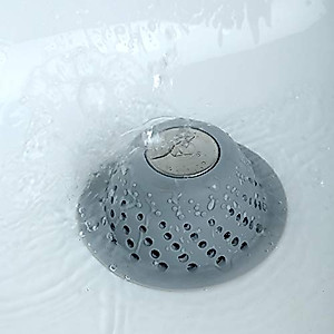SlipX Solutions Dome Drain Protector for Shower & Tub, Fits Over Drains to Prevent and Stop Clogs (Pop-Up Drains Effective Hair Catcher, Silicone & Stainless Steel, Gray)