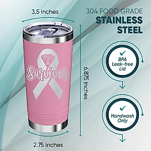 shop4ever I'm a Survivor Breast Cancer Awareness Insulated Tumblers 20 oz. with Lid, Stainless Steel Cups Travel Coffee Mug (Light Pink)