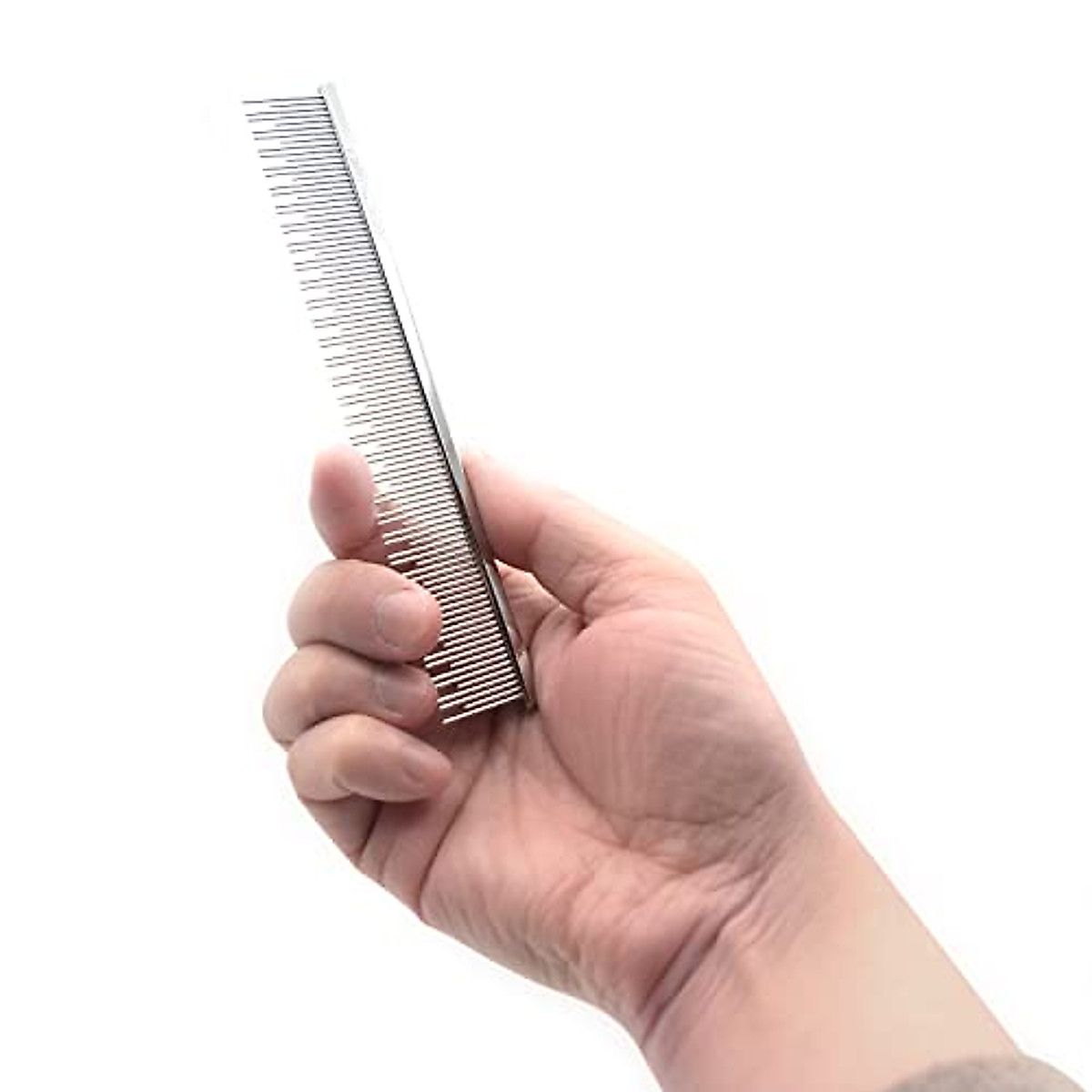 Chris Christensen 6in Cat/Carding Dual Tooth Butter Comb, Groom Like a Professional, Rounded Corners Prevent Friction and Breakage, Solid Brass Spin with Steel Teeth, Chrome Finish