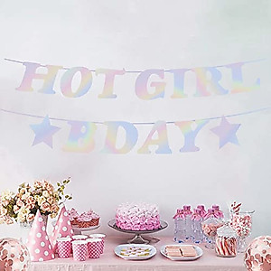Hot Girl Bday Glitter Banner, Bachelorette Party Decorations Girls' 21st 25th 30th Birthday Party Supplies Pre-Strung Iridescent Bday Sign Shinny Hen Parties Cocktail Parties Wedding Celebrations Photo Backdrop