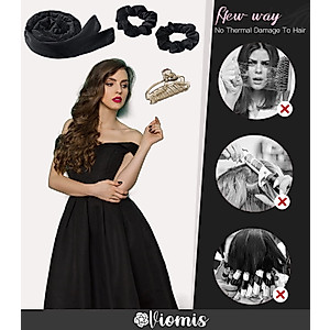 Heatless Curling Rod Headband For Long Hair Curls, 60‘’ Leveling Up Velour Heatless Hair Curler, TikTok Heatless Curls with Hair Clips and Scrunchie for Sleeping(Black)