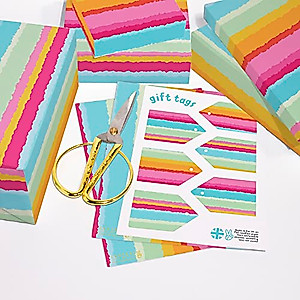 CENTRAL 23 Stripes Wrapping Paper For All Occasion - 6 Sheets Colorful Gift Wrap - Sunset Stripe - Pink Orange Yellow - For Birthday Bridal Wedding Christmas - Comes With Fun Stickers