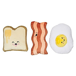 Pearhead Barkfast Dog Toys, Set of 3, Plush Pet Squeaker Toys, Breakfast Dog Toy Set, Toast Bacon & Egg Toy Set, Must Have Pet Accessories for Pet Owners