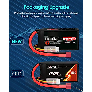 HOOVO 2S 7.4V 1500mAh 60C RC Lipo Battery Pack with Deans T Connector for RC Boat Truck RC Helicopter Airplane Quadcopter UAV Drone FPV Racing Hobby Models(2 Packs)