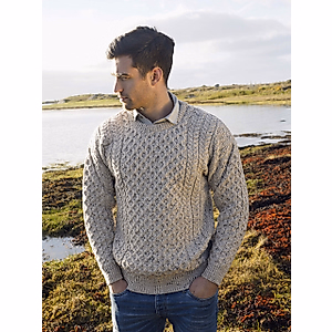 Aran Crafts Unisex Irish Cable Knitted Wool Crew Neck Sweater (C1949-MED-OAT) Oatmeal