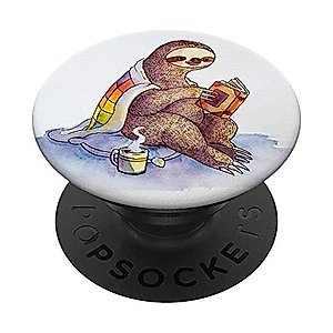 Nerd Sloth Reading Book Coffee Gift for Sloth & Book Lovers PopSockets PopGrip: Swappable Grip for Phones & Tablets