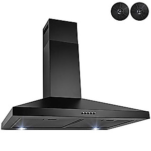 AKDY 30 in. Convertible Kitchen Wall Mount Range Hood with Carbon Filters in Black Painted Stainless Steel