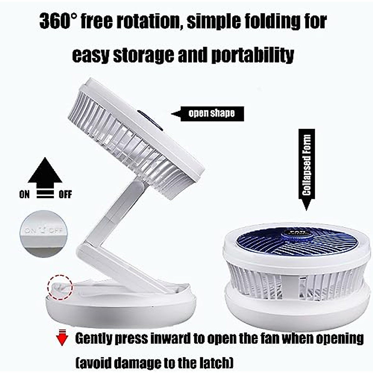 UBEFANS Table Fan, Rechargeable Battery Powered Desk Fan, 90° Multifunctional Foldable Ultra Quiet 4 Speed Lightweight, Portable Air Circulation Fan with Hook, Wall Fan for Bedroom Home Desktop