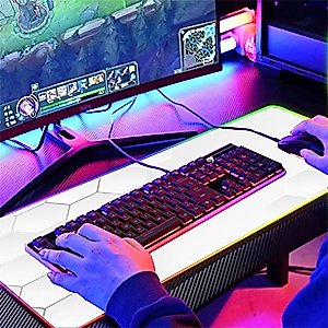 Gaming Mouse Pads Hexagon Shaped White Large RGB Mousepad XL Desk Computer Pad Gaming Accessories Extended Led Mouse Pad XXL Big Keyboard Desk Mat with Lock Edge 50X100Cm