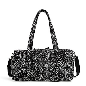 Vera Bradley Women's Cotton Medium Travel Duffel Bag, Black Bandana Medallion, One Size