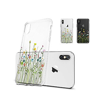 Unov Case Compatible with iPhone Xs Max Case Clear with Design Slim Protective Soft TPU Bumper Embossed Pattern Protective 6.5 Inch (Flower Bouquet)