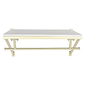 kunghei 31" Boutique Clothes Clothing Store Retail Wedding Dress Display Stand Wall-Mounted Garment Rack w/Wood Storage Shelf, Heavy Duty Clothing Racks for Hanging Clothes Metal Pipe Towel Rack