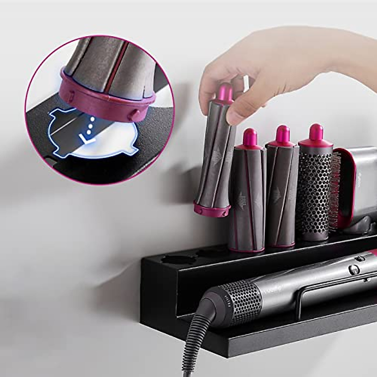 Storage Holder for Dyson Airwrap Curling Iron Accessories Wall Mounted Rack Bracket Stand with Adhesive for Curling Iron Wand Barrels Brushes Diffuser Nozzles for Home Bedroom Bathroom Hair Salon