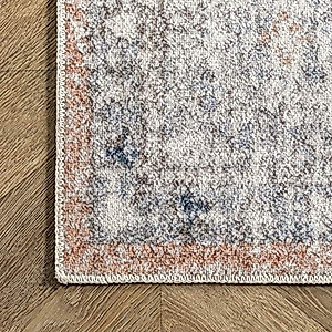 nuLOOM 5x8 Machine Washable Rain Haven Vintage Medallion Area Rug, Peach, Traditional Faded Design, Non-Slip Backing, Stain Resistant, For Bedroom, Dining Room, Living Room, Kitchen