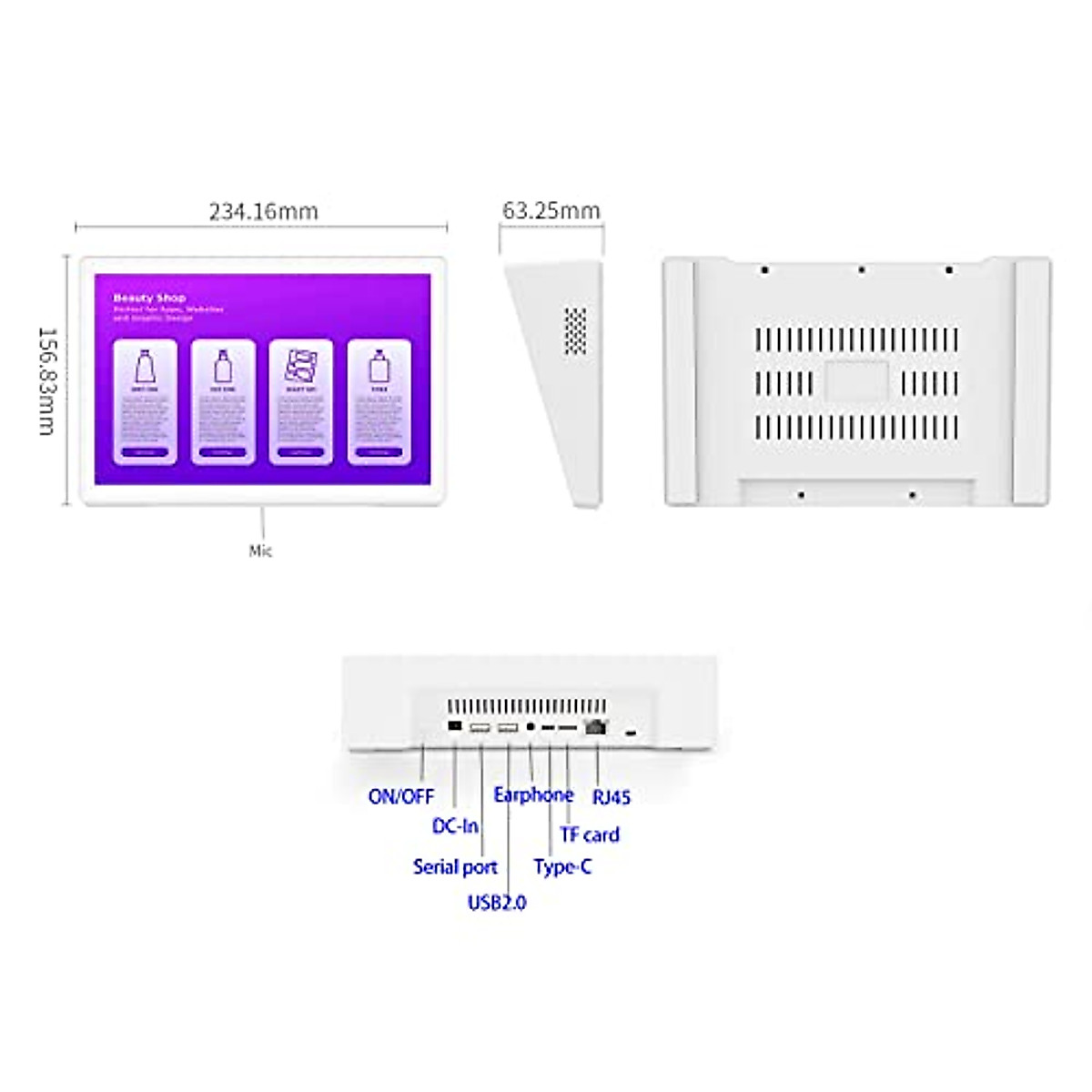 WISEPOCH Android POS System 8" All-in-One Desktop with Android 11, 4GB RAM, 64GB ROM, Desktop Advertising Display, Self-Ordering Kiosk, Cash Register (Black)