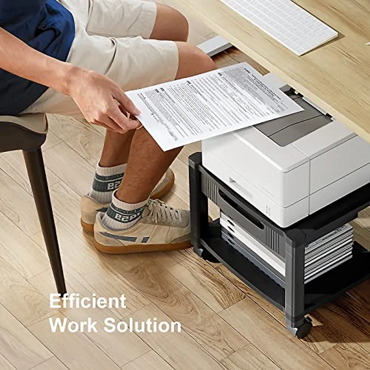 HUANUO Printer Stand - Under Desk Printer Stand with Cable Management & Storage Drawers, Height Adjustable Printer Desk with 4 Wheels & Lock Mechanism for Mini 3D Printer HNDPS