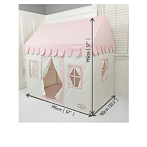 Kids Pink and White Playhouse | Indoor Play Tent | Cotton Canvas | Premium Quality (57" Wide x 36" deep x 57" Tall) (Pink) | by Domestic Objects