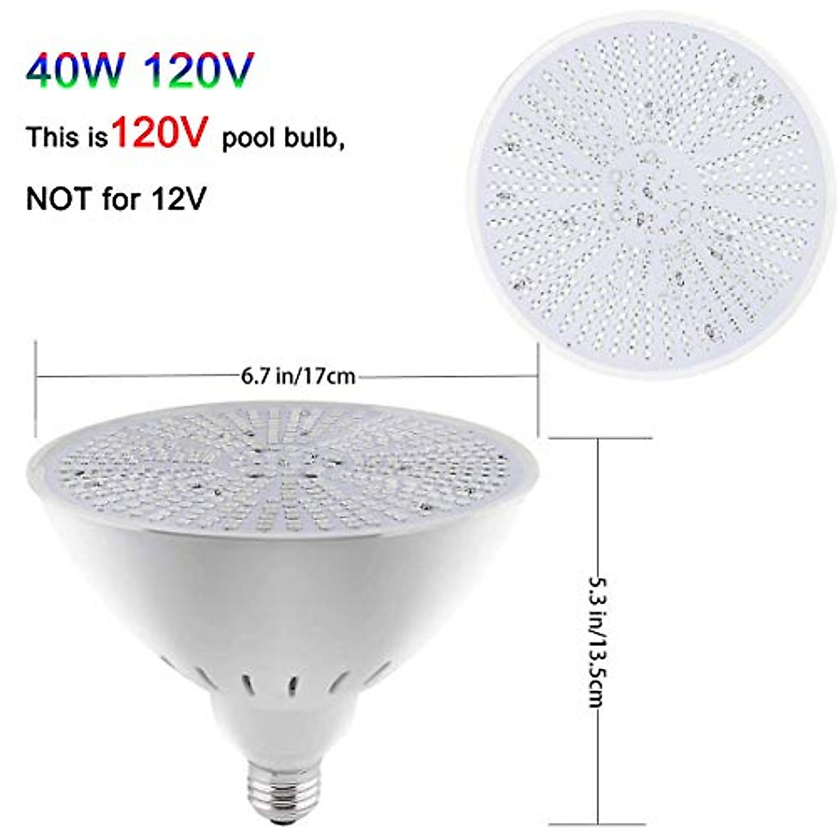 MOSELNY 120V Pool Led Bulb for Inground Swimming Pool 40W Color Changing Led Pool Light with Remote Control Super Bright LED RGB Pool Bulb for Pentair & Hayward Light Fixture E26 Base