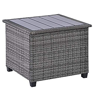 Merax 8 Pieces Grey Rattan Patio Furniture Sets, Outdoor Wicker Sectional Seating Group with 2 Coffee Tables and 4.7'' Thick Beige Cushions