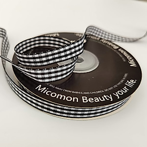 Micomon Buffalo Check Ribbon Black and White Gingham Ribbon 25 Yards for Crafts (3/8", Black)