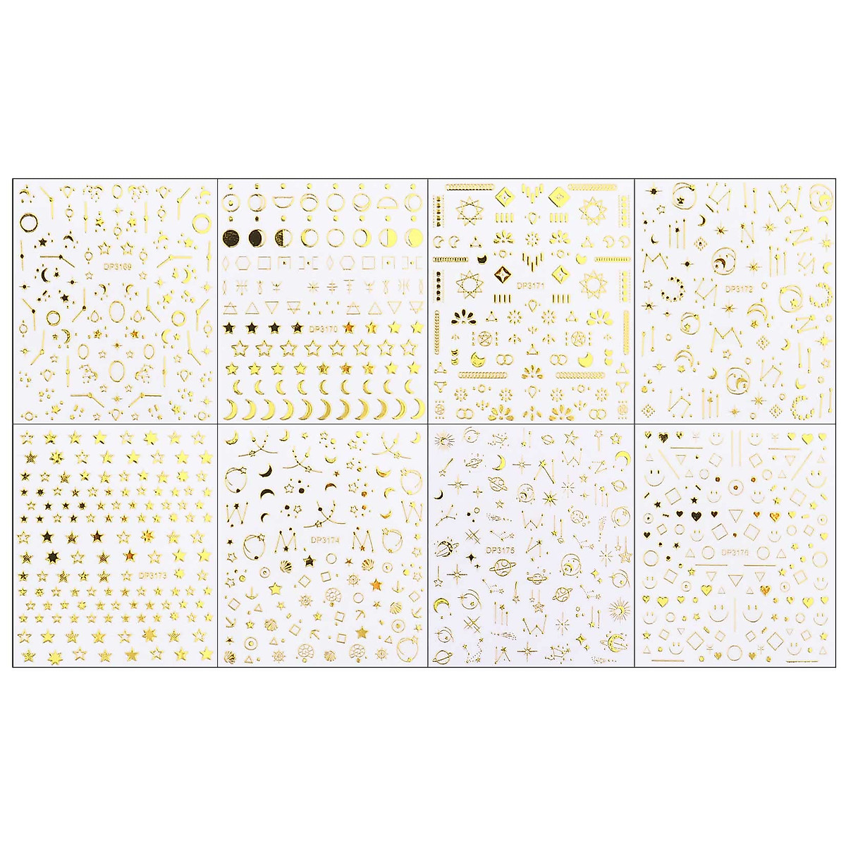 8 Sheets Gold Star Moon Nail Art Stickers Decals Self-Adhesive Metallic Ramadan Zodiac Design Manicure Tips Nail Decoration for Women Girls