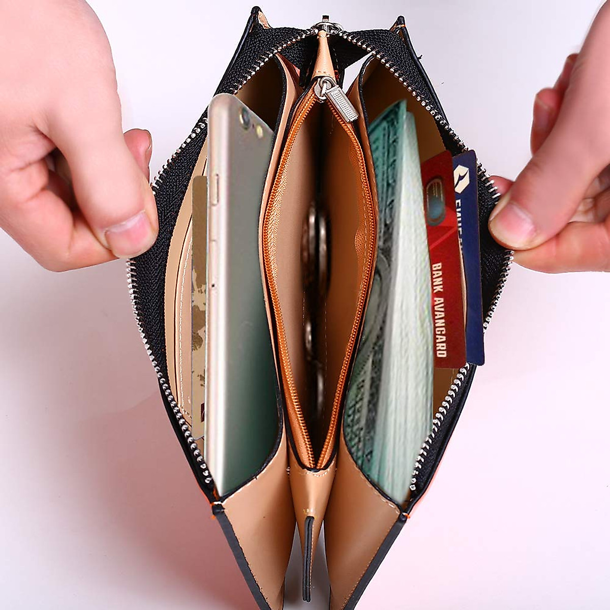 Bonaweite Women's Wristlet Clutches Leather Wallet Purse Cards Holder Red