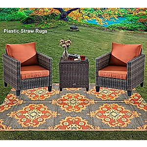 BalajeesUSA Premium Outdoor Plastic Patio Rugs – 6x9, Orange, Yellow, Grey, Durable and Affordable, Multipurpose, Woven Plastic Straw, All-Weather and Waterproof Rug, Reversible Camper Rug, Recycled