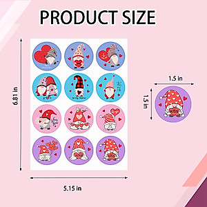 Lucleag Valentine’s Day Gnome Stickers for Kids, Romantic Valentines Gnome Stickers Round Valentines Day Stickers for Candy Goodie Envelope Seals Stickers Valentines Party Favors Decor 360pcs