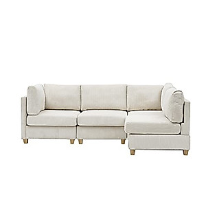 Modern Convertible L Shaped Couch, Soft Corduroy Fabric Multi-Combination Living Room Sectional Couch (Beige) (MFW1281-5)