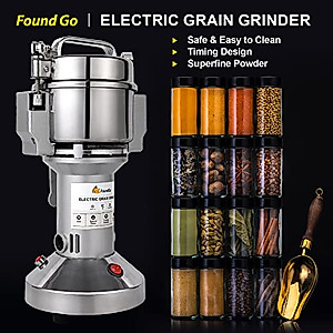 FoundGo Grain Mill Electric Grinder Cereals Pulverizer Spice Grinding Powder Machine Corn Flour Grinders for Dry Spices Seeds Herbs Grains Coffee Rice Pepper, Commercial Grade 150g
